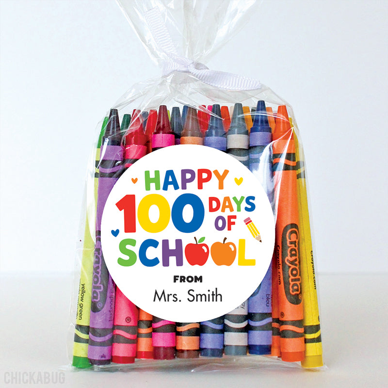 Personalized Rainbow "Happy 100 Days of School" Labels – Chickabug