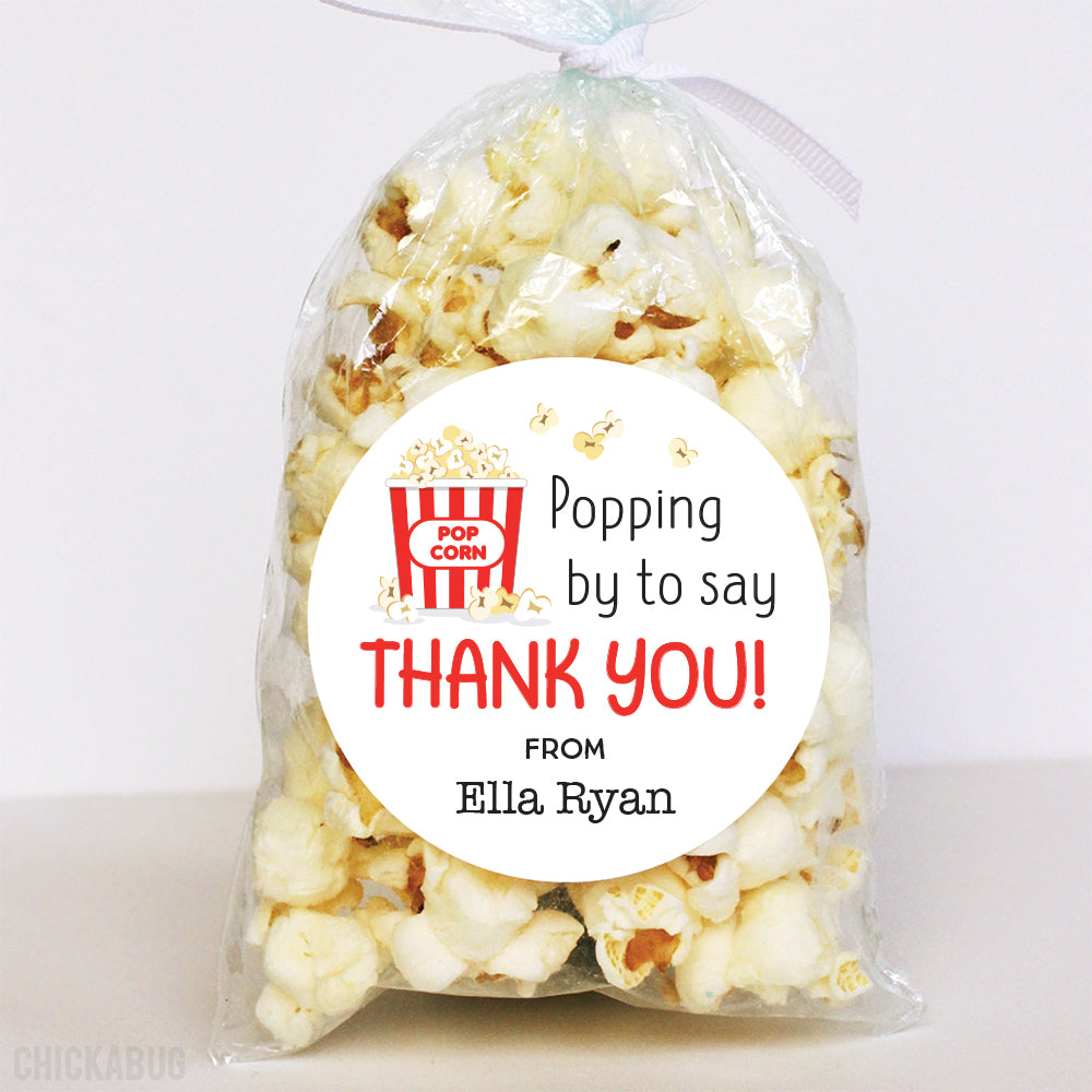 Personalized Popcorn "Popping By To Say Thank You" Stickers – Chickabug