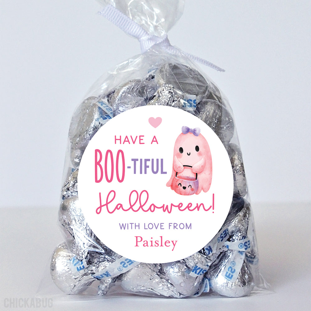 Personalized Cute Pink Ghost "Boo-tiful Halloween" Stickers – Chickabug