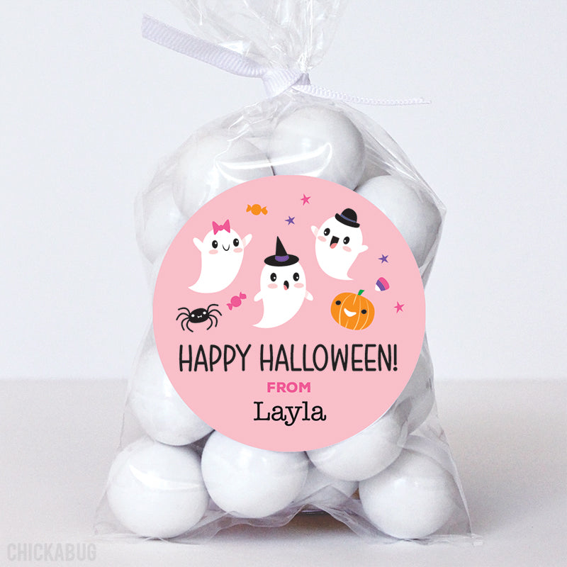Personalized Cute Pink Ghosts "Happy Halloween" Stickers – Chickabug