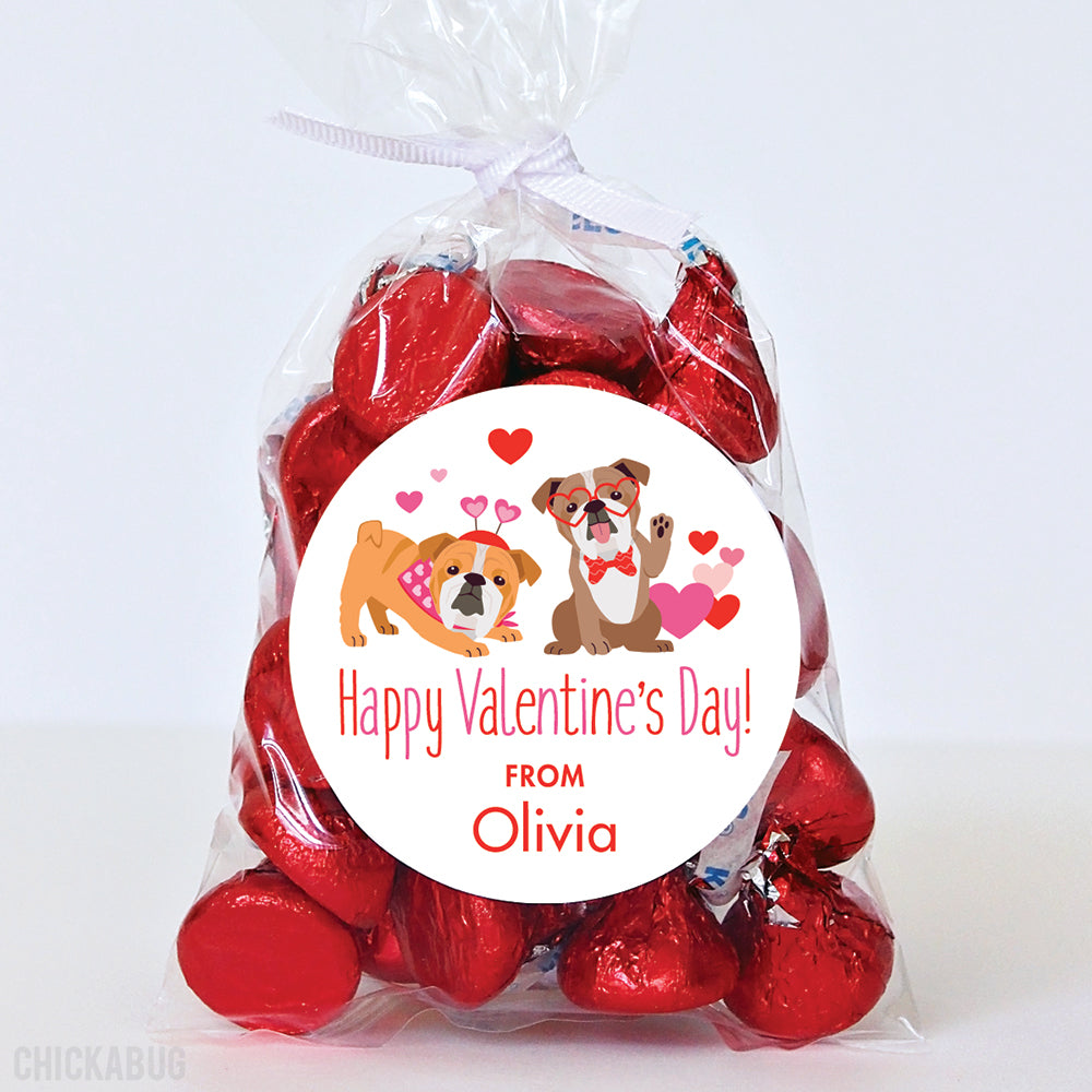 Personalized Cute Dogs English Bulldog Valentine's Day Stickers – Chickabug