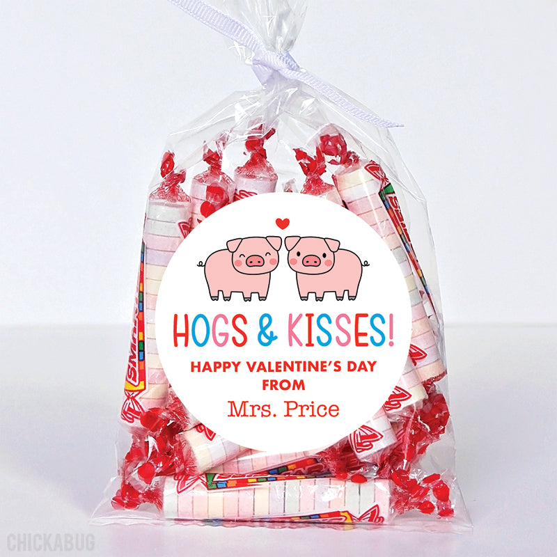 Personalized "Hogs and Kisses" Pigs Valentine's Day Stickers – Chickabug