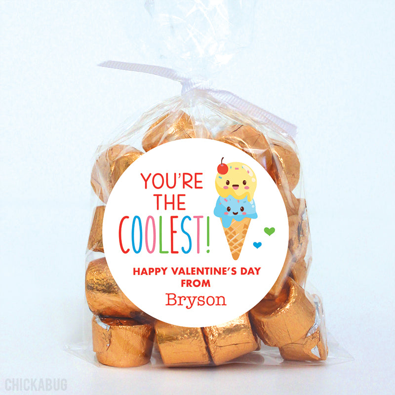 Personalized "You're the Coolest" Ice Cream Valentine's Day Stickers ...