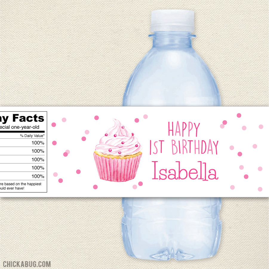 Pink Cupcake Birthday Party Water Labels – Chickabug