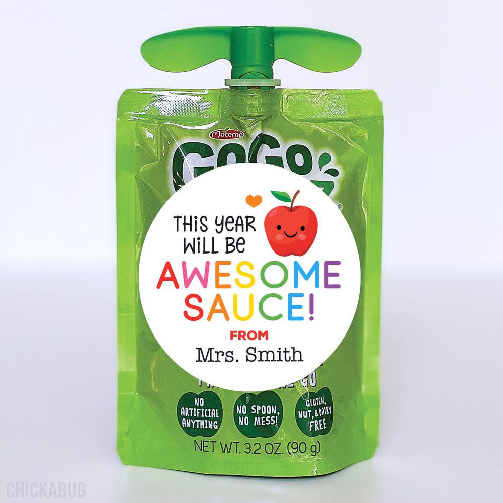 Personalized "Awesome-Sauce" Applesauce Back to School Stickers – Chickabug