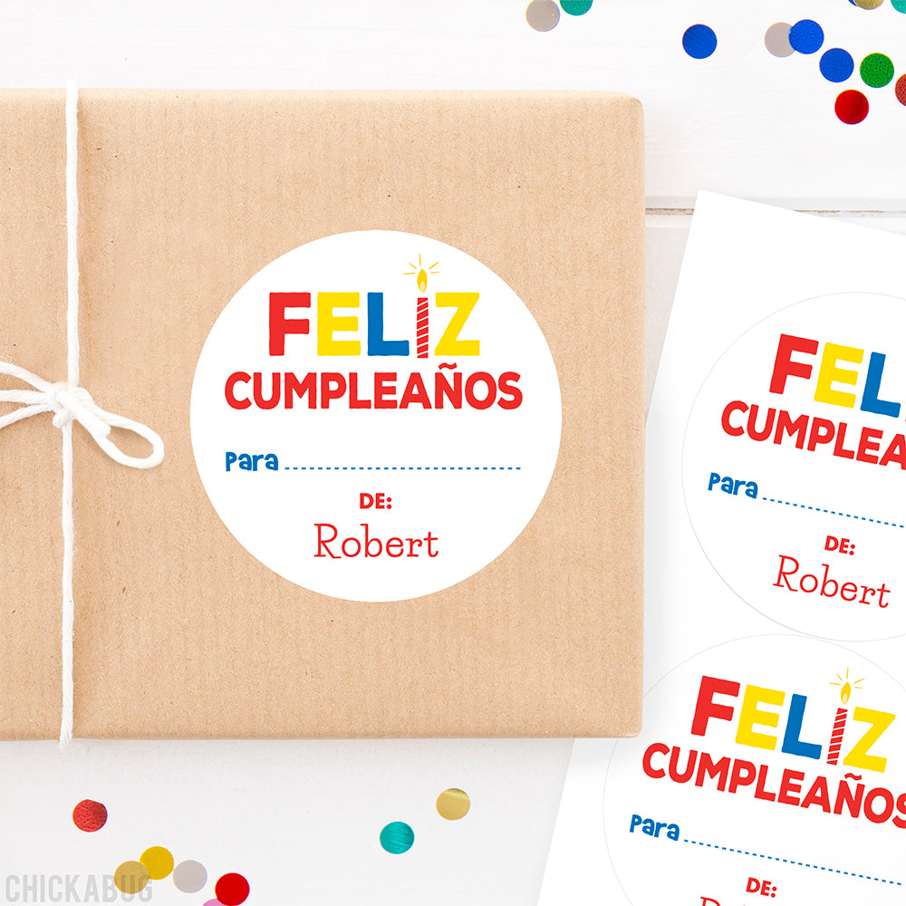 Birthday Candle "Feliz Cumpleaños" Personalized Gift Labels – Chickabug