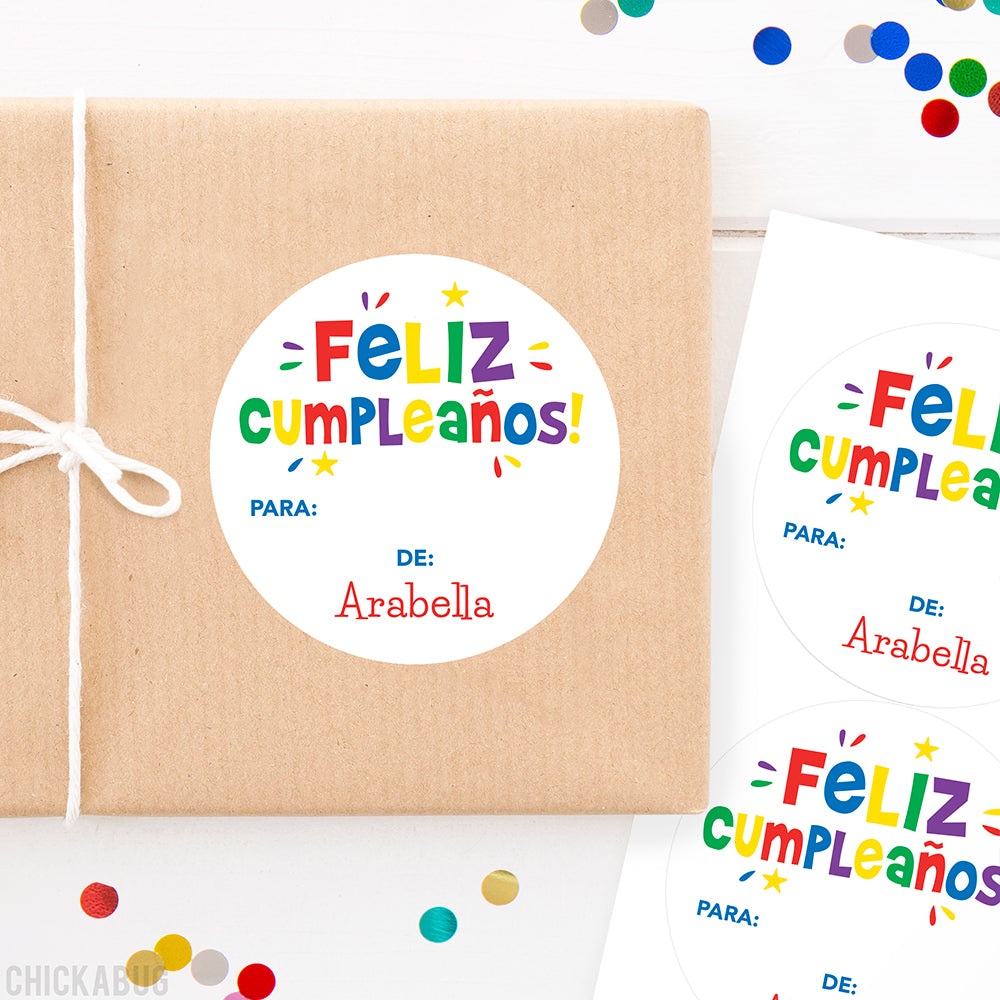 Fun Feliz Cumpleaños Personalized Birthday Gift Labels – Chickabug