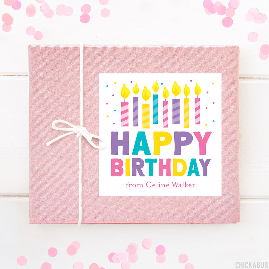 Pink Birthday Candles Personalized Gift Labels – Chickabug
