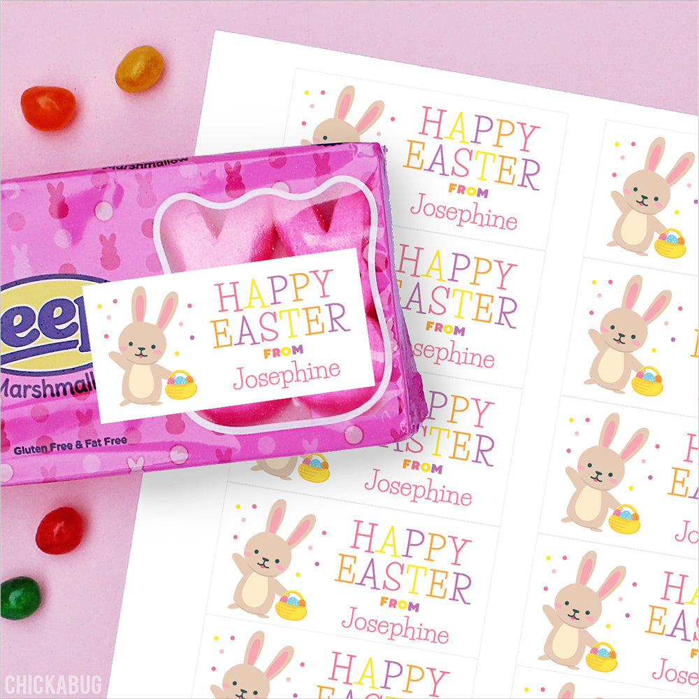 Personalized Pink Waving Bunny Easter Gift Labels – Chickabug