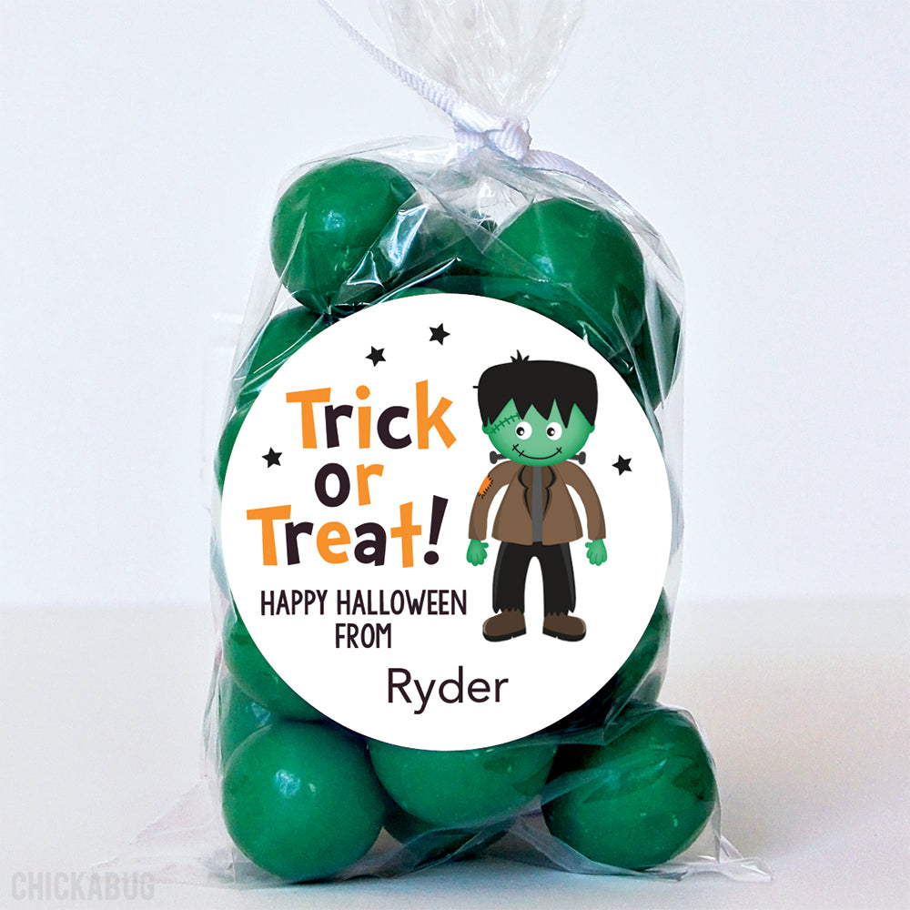 Personalized Frankenstein "Trick or Treat" Halloween Stickers – Chickabug