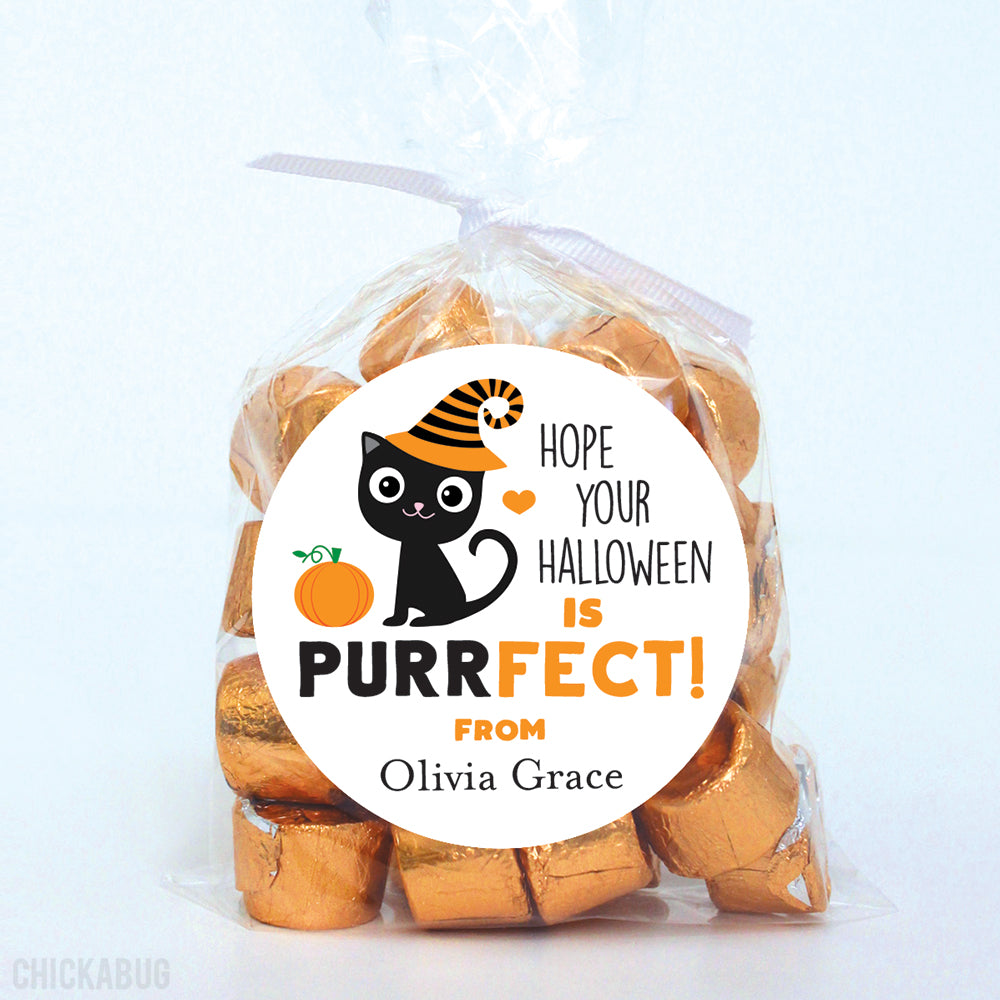 Personalized Cute Black Cat "Purr-fect Halloween" Stickers – Chickabug