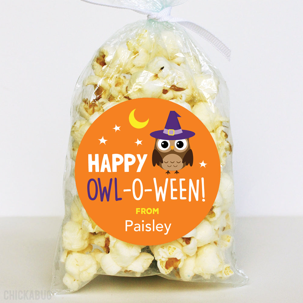 Personalized "Happy Owl-O-Ween!" Cute Owl Halloween Stickers – Chickabug