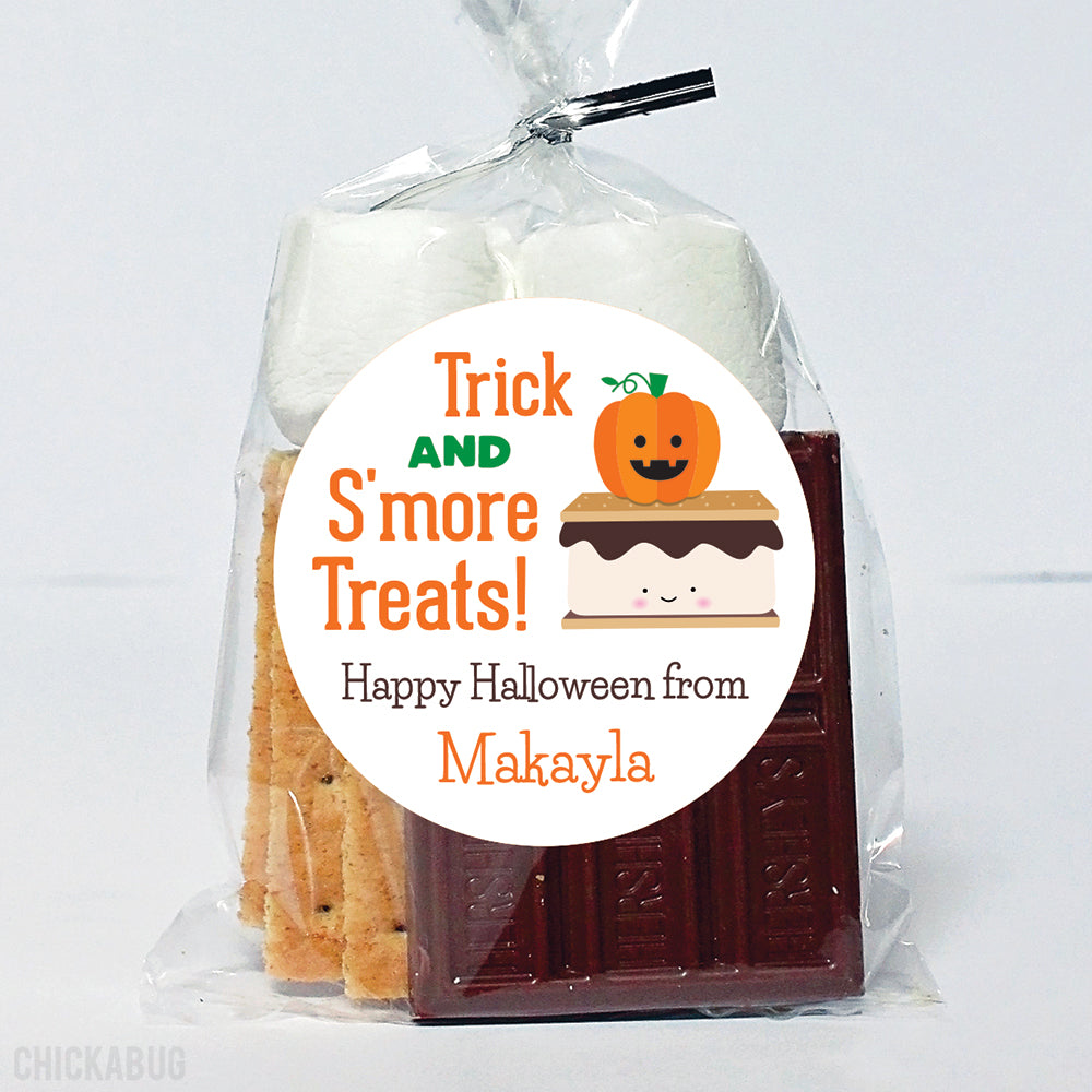 Personalized "Trick and S'More Treats" Halloween Stickers – Chickabug