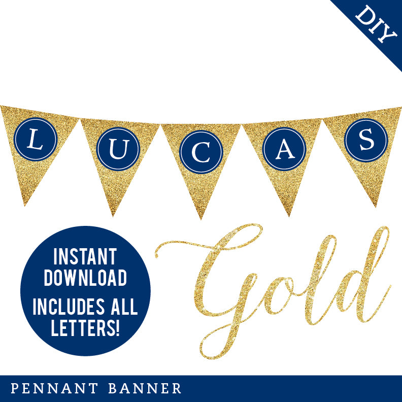 Gold and Blue Party Banner (INSTANT DOWNLOAD) – Chickabug