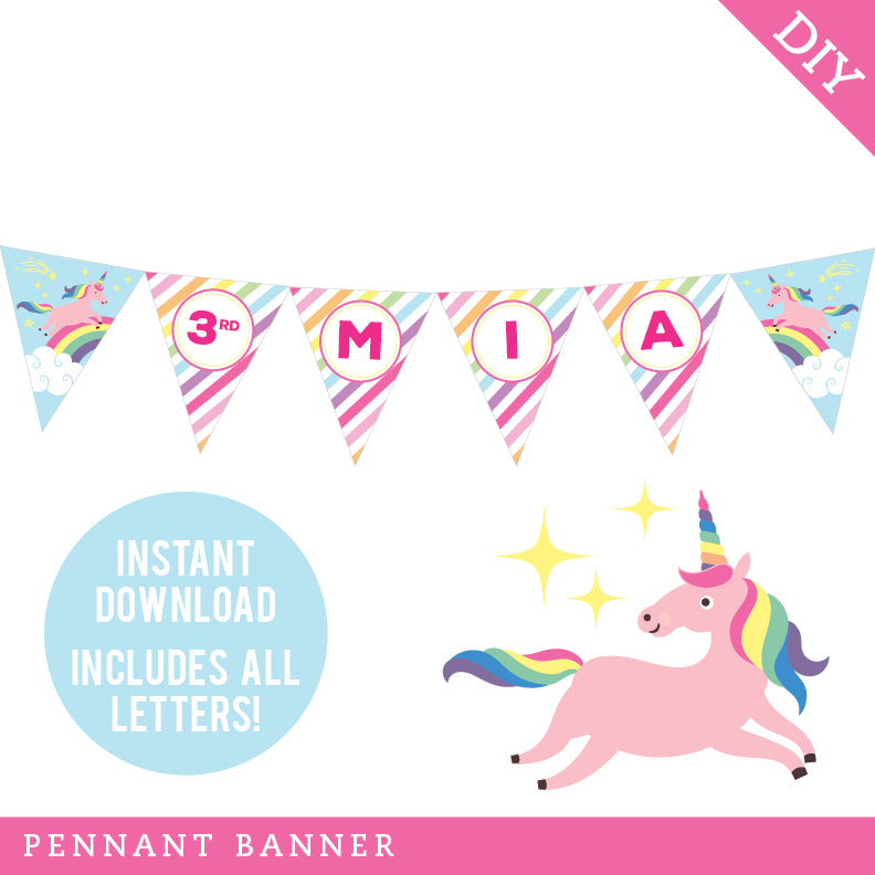 Pink Unicorn Party Banner (INSTANT DOWNLOAD) – Chickabug
