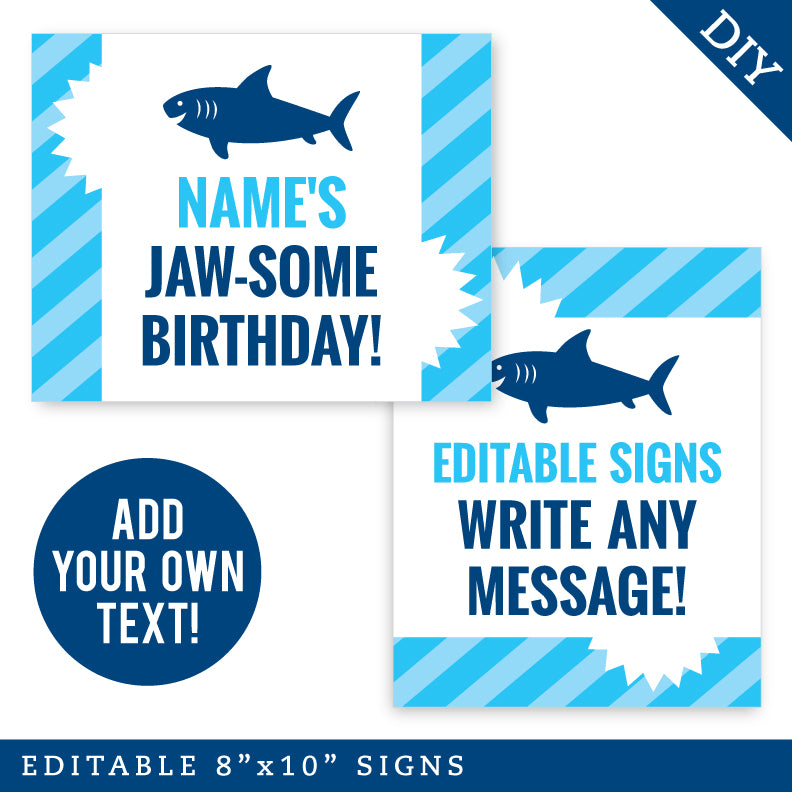 Shark Party Signs (EDITABLE INSTANT DOWNLOAD) – Chickabug