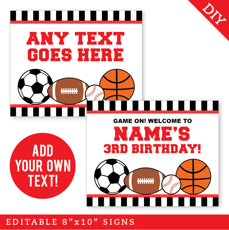 Red All-Star Sports Party Signs (EDITABLE INSTANT DOWNLOAD) – Chickabug