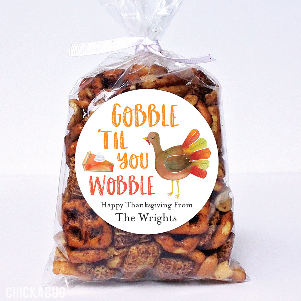 Personalized "Gobble Til You Wobble" Thanksgiving Stickers – Chickabug