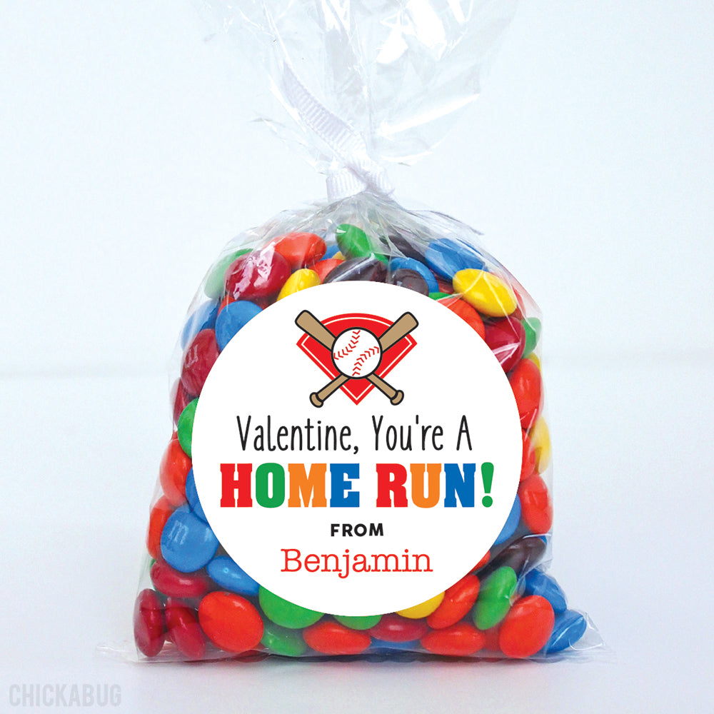 Personalized "Home Run" Baseball Valentine's Day Stickers – Chickabug