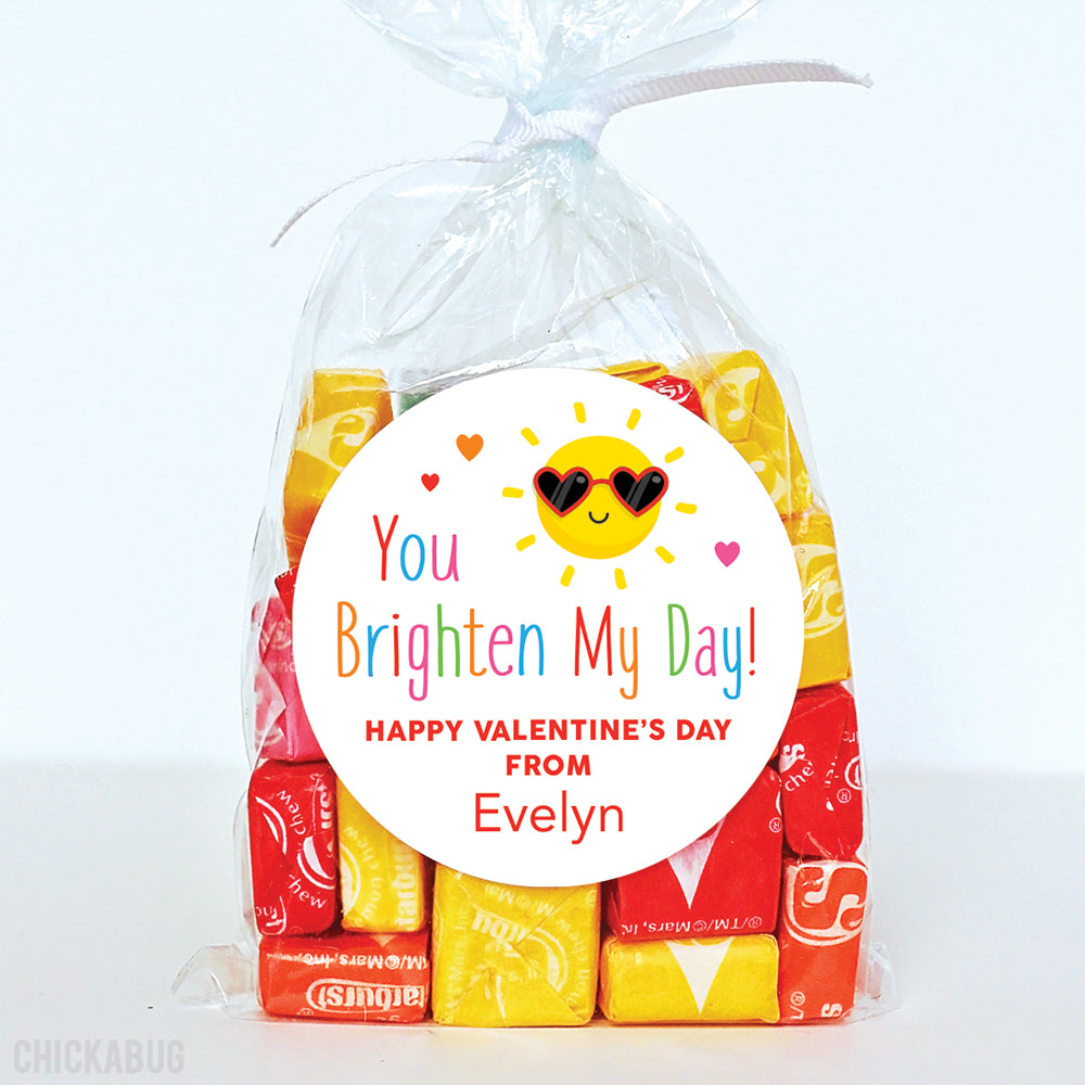 Personalized Sun "You Brighten My Day" Valentine's Day Stickers – Chickabug
