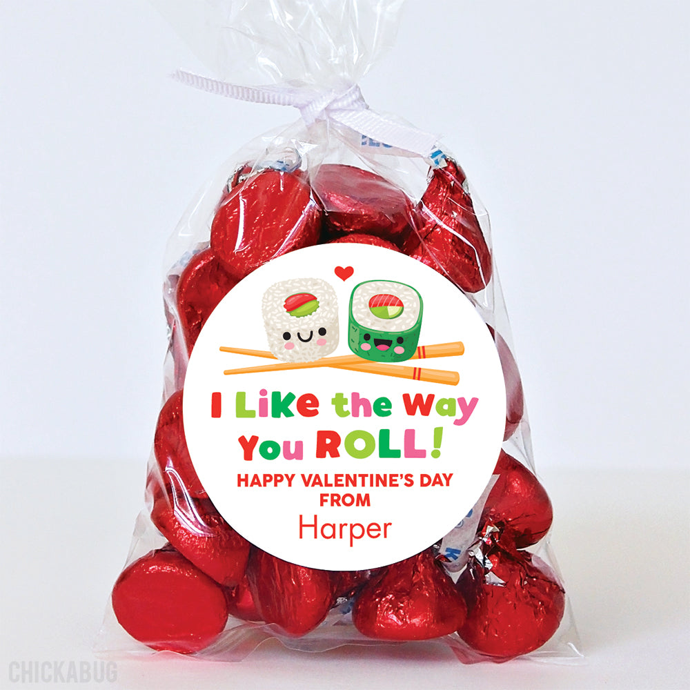Personalized Sushi Valentine's Day Stickers "I Like The Way You Roll ...