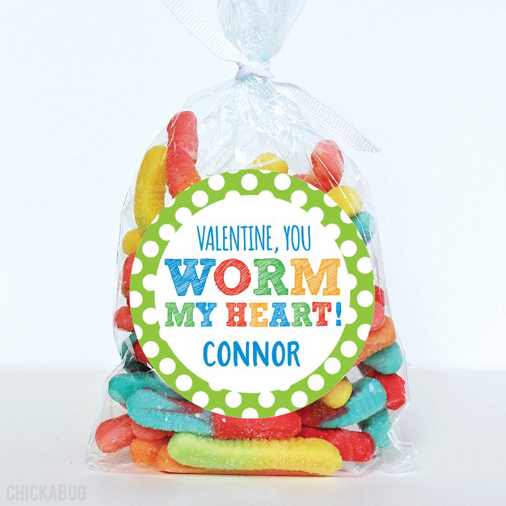 Personalized "You Worm My Heart" Valentine's Day Stickers – Chickabug