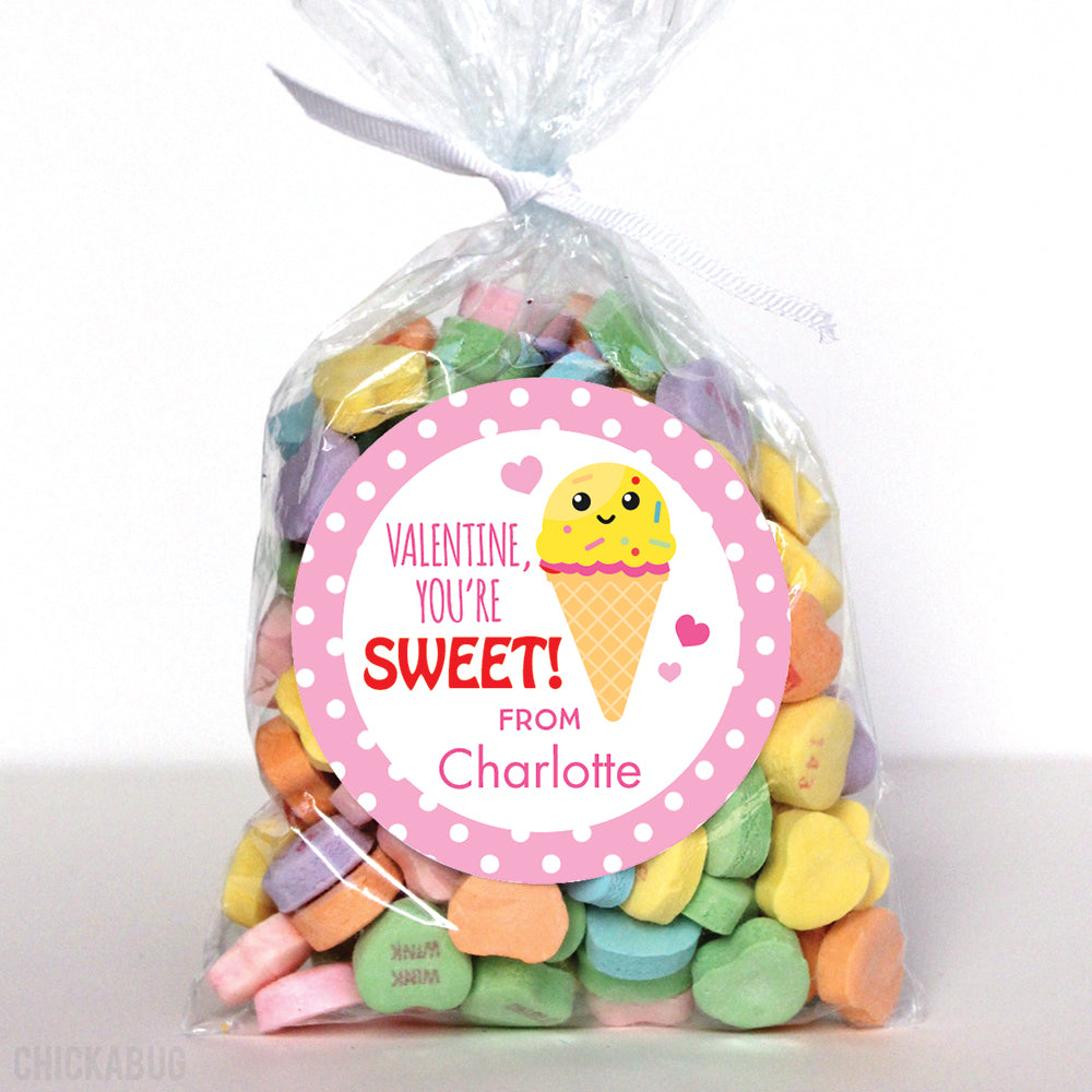 Personalized "You're Sweet" Ice Cream Cone Valentine's Day Stickers ...