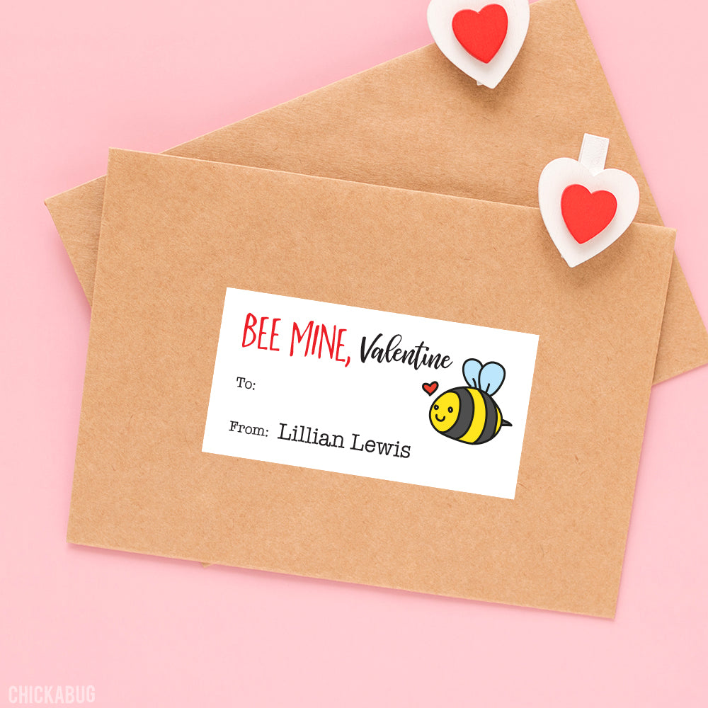 Personalized Bumblebee "Bee Mine" Valentine's Day Gift Labels – Chickabug