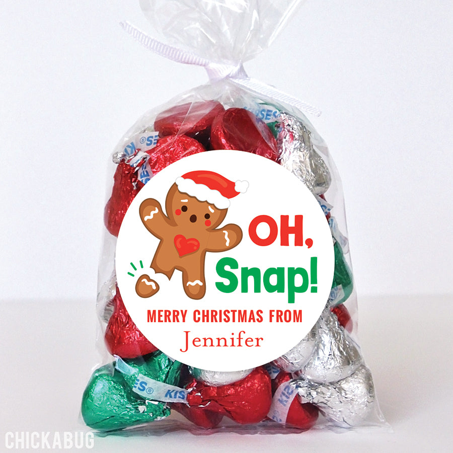 Personalized "Oh Snap!" Gingerbread Man Christmas Labels – Chickabug