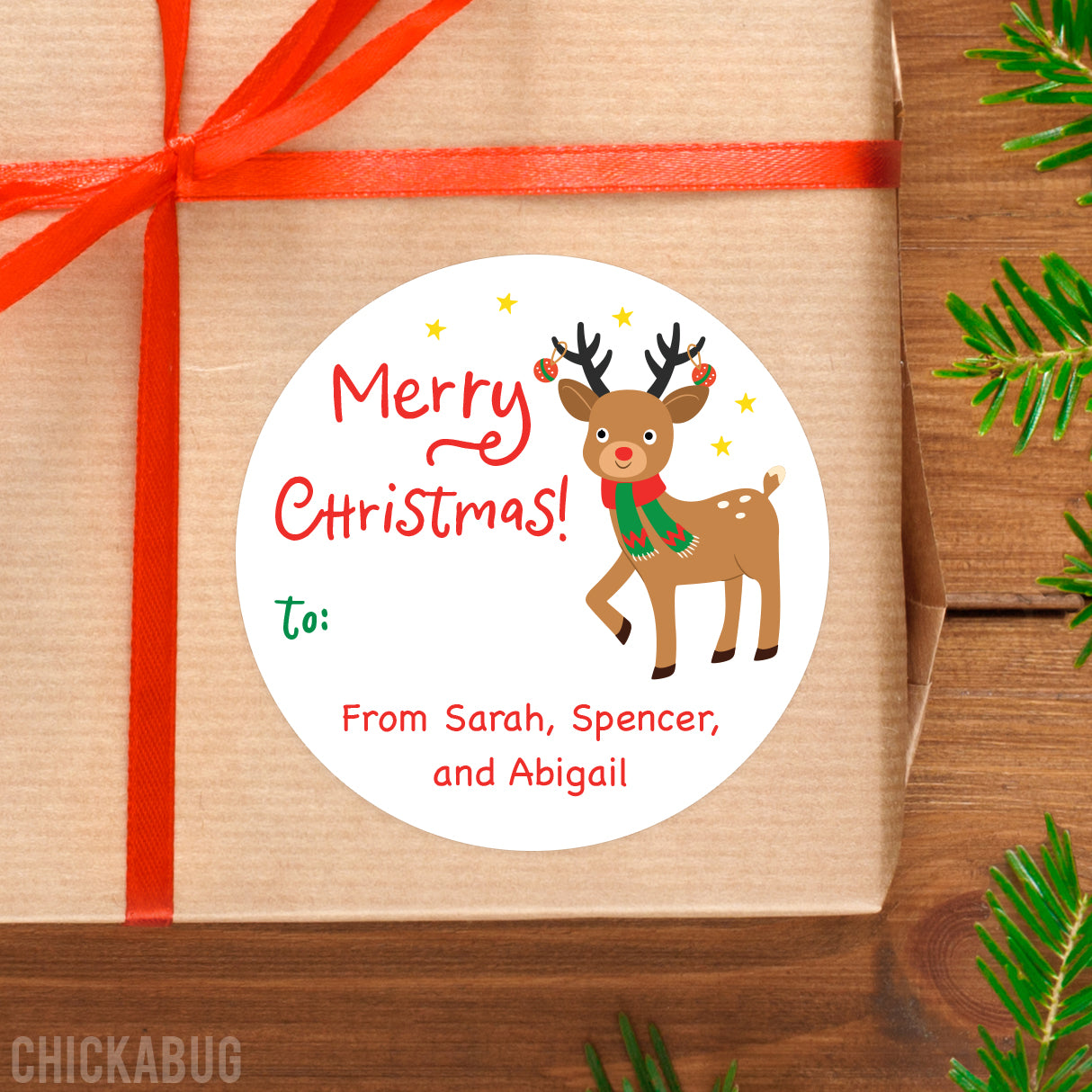 Personalized Reindeer Peel-and-Stick Christmas Gift Labels – Chickabug