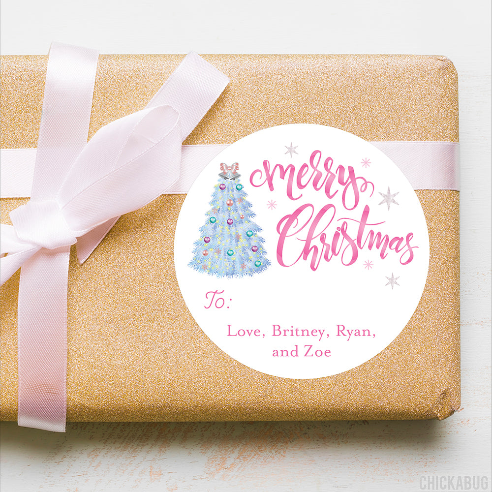 Pink Merry Christmas Tree Gift Labels – Chickabug