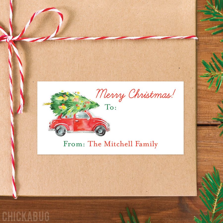 Personalized Vintage Car and Tree Christmas Gift Labels – Chickabug