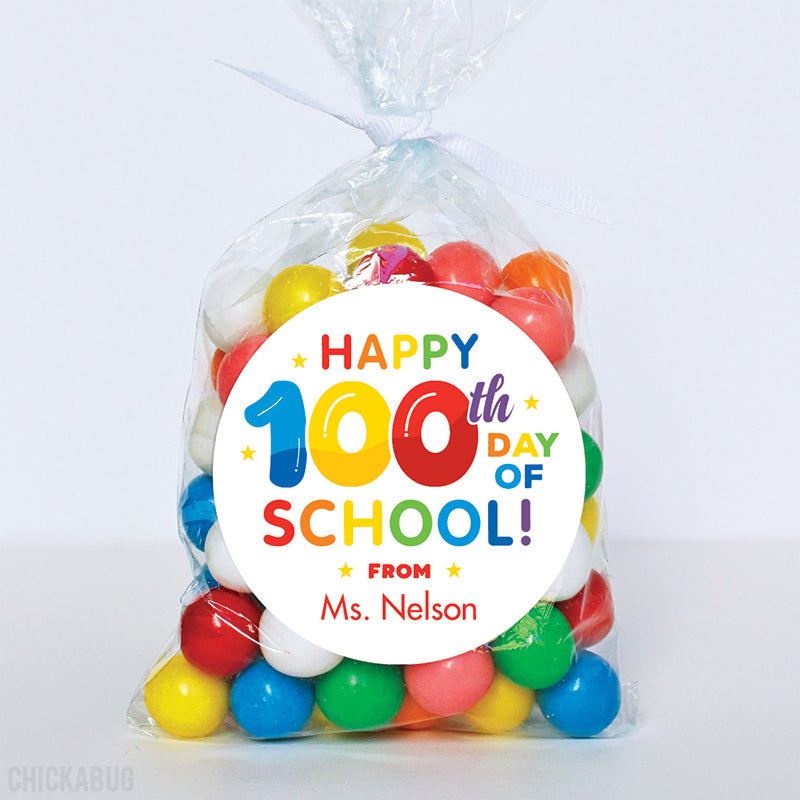 Personalized Colorful Rainbow "Happy 100th Day of School" Labels ...