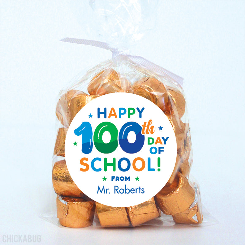 Personalized Blue "Happy 100th Day of School" Labels – Chickabug