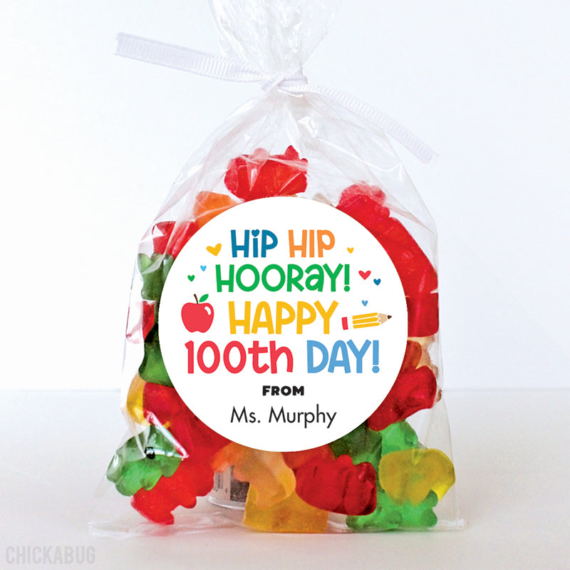 Personalized Rainbow "Hip Hip Hooray" 100th Day of School Labels ...