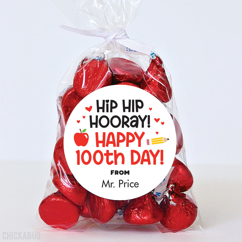Personalized Black & Red "Hip Hip Hooray" 100th Day of School Labels ...