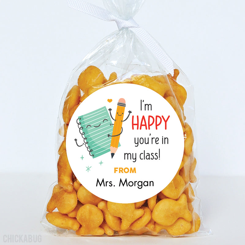 Personalized "Happy You're In My Class" Back to School Stickers for ...