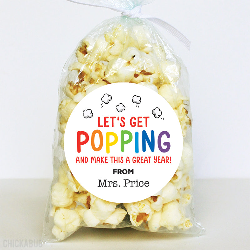Personalized Popcorn "Let's Get Popping" Back to School Stickers ...