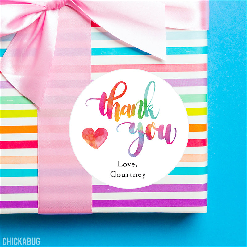 Personalized Colorful Watercolor "Thank You" Stickers – Chickabug