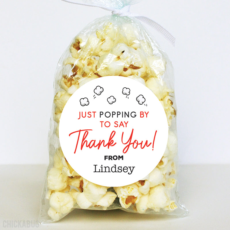 Personalized Popcorn "Just Popping By To Say Thank You" Stickers ...