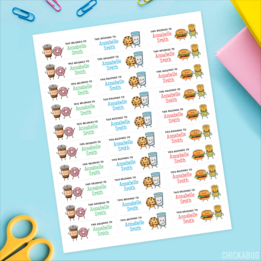 Cute Snack Food Friends Personalized "This Belongs To" Labels – Chickabug