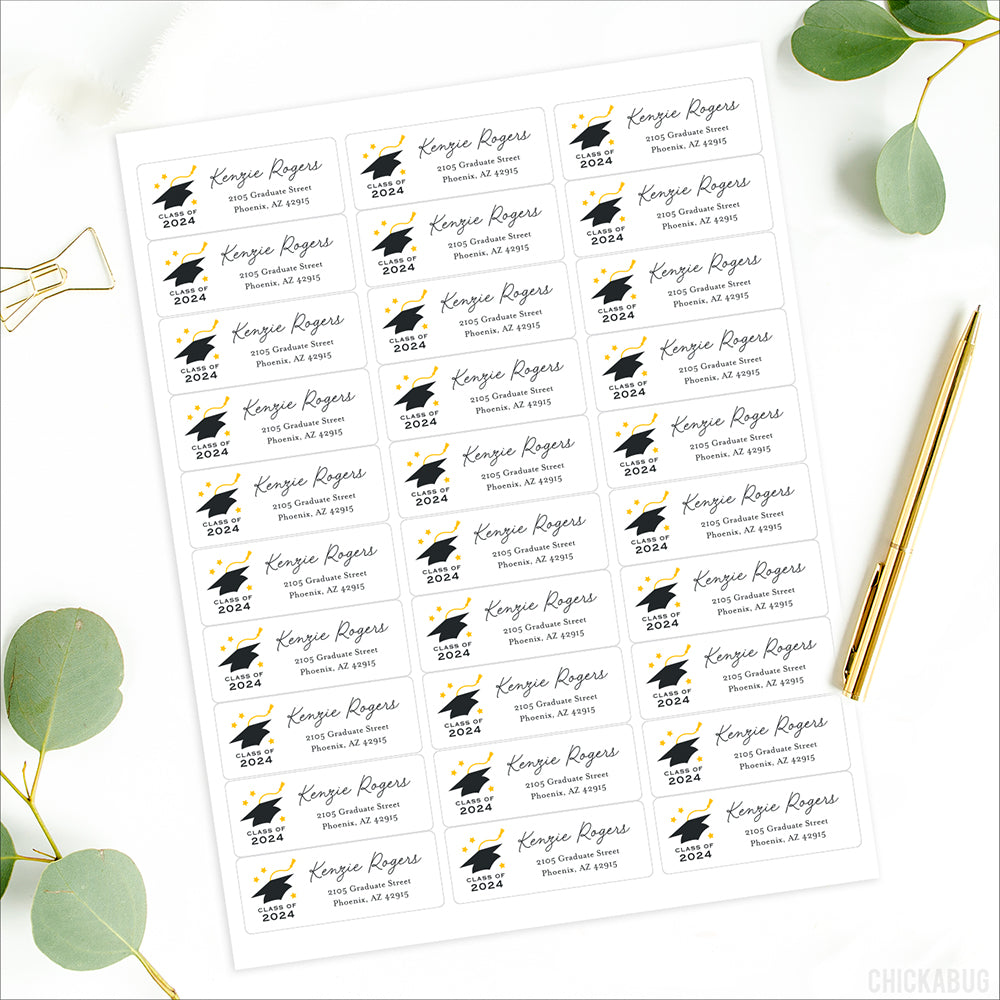 Personalized Script Graduation Cap Return Address Labels – Chickabug