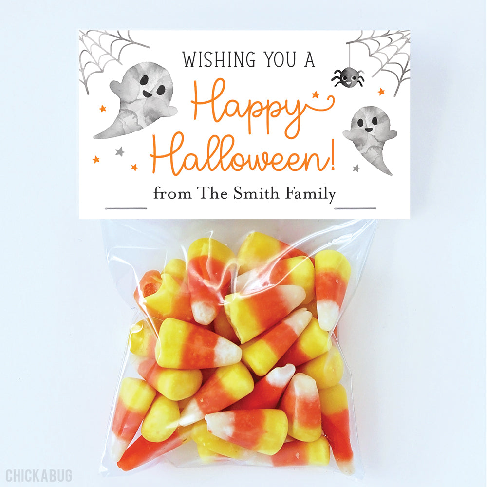 Personalized Cute Black and White Ghosts - Paper Tags & Bags Set ...