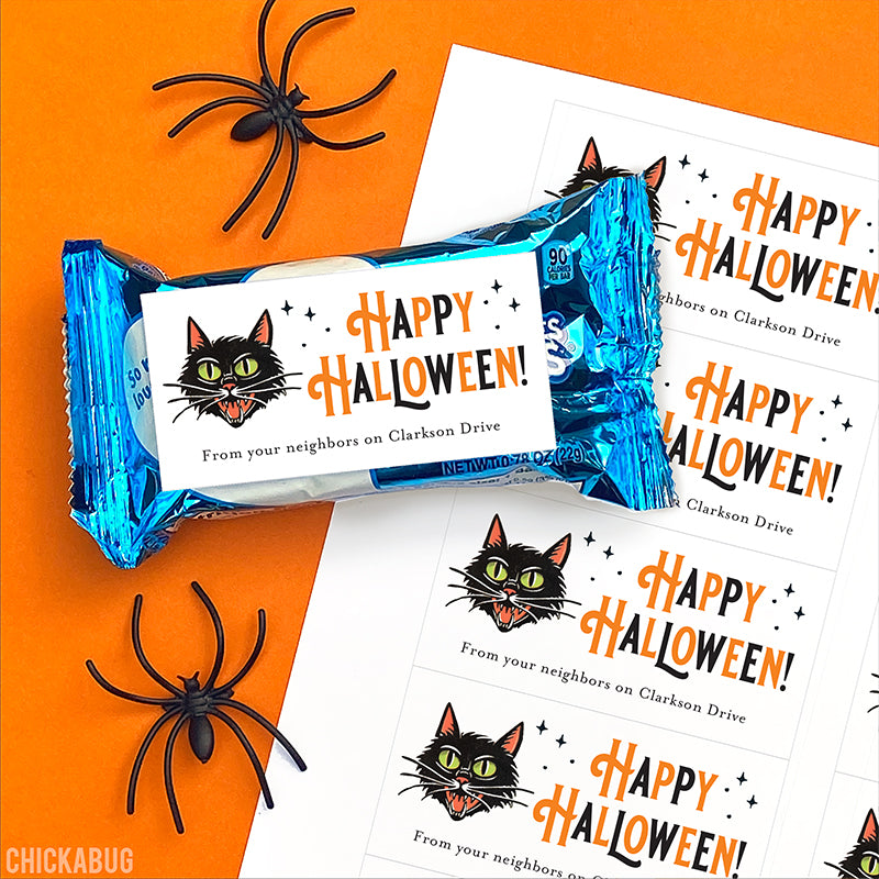 Personalized Vintage Cat Halloween Treat Labels – Chickabug