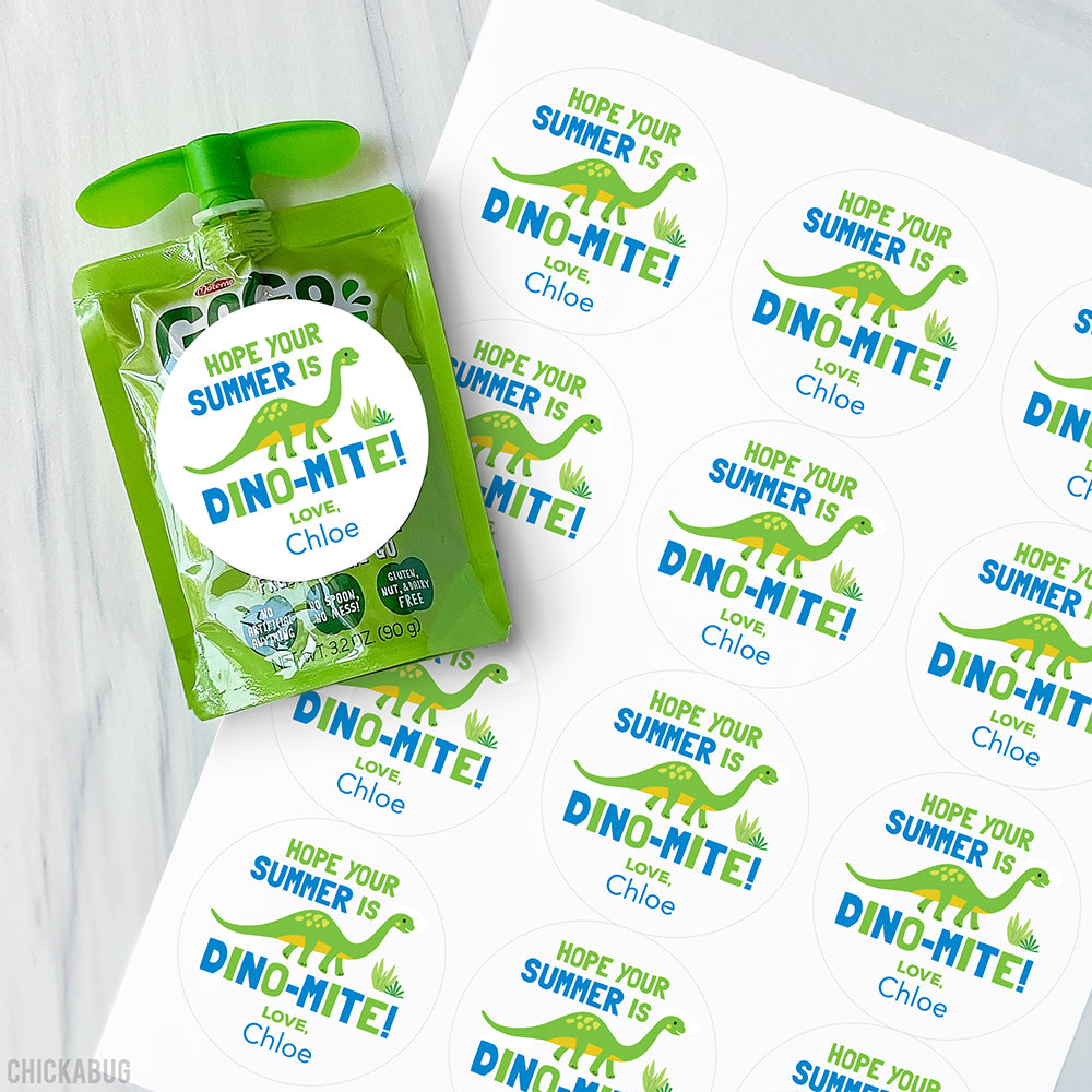 Personalized Dinosaur Last Day of School Stickers – Chickabug