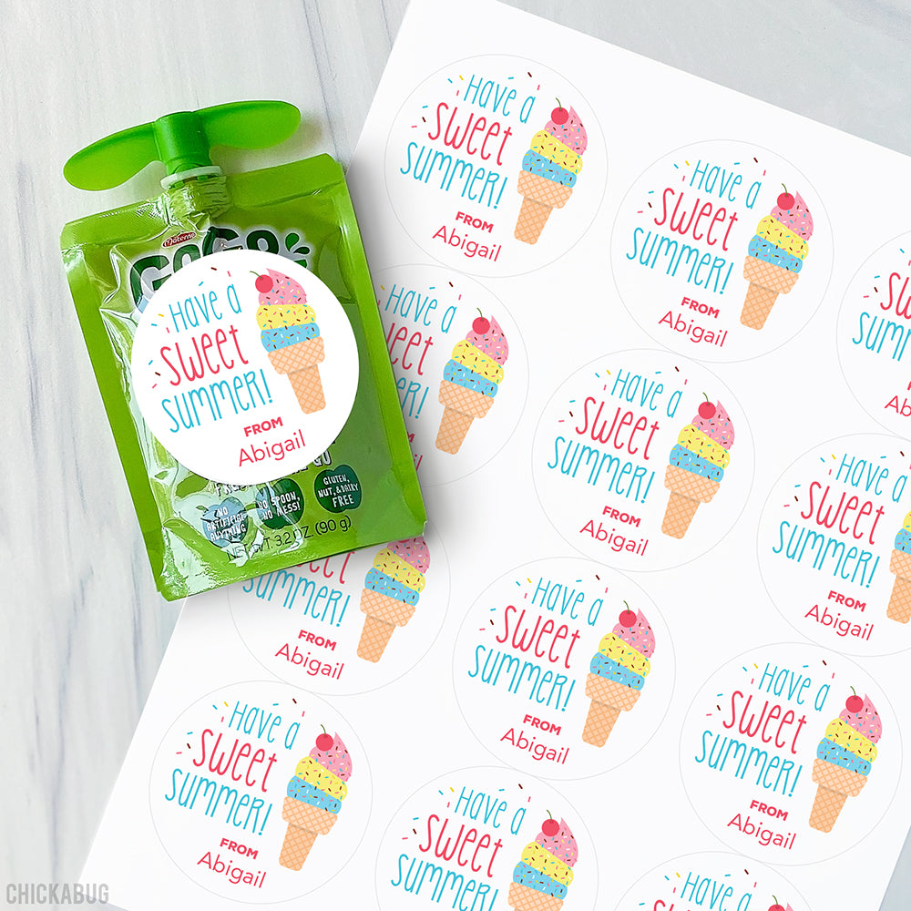 Personalized Ice Cream Cone Last Day of School Stickers – Chickabug