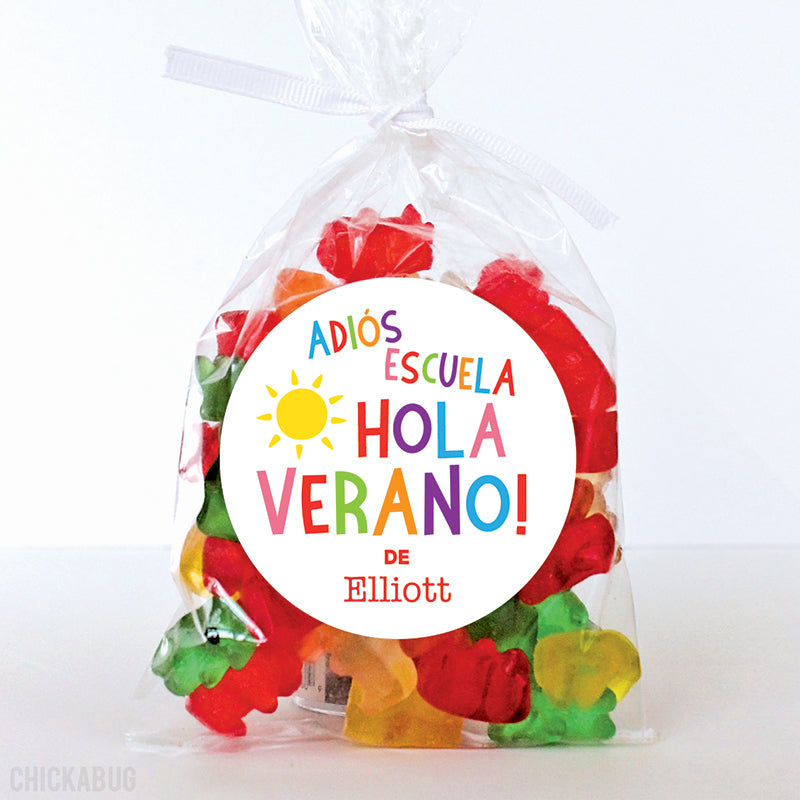 Personalized "Adiós Escuela, Hola Verano" Last Day of School Stickers ...