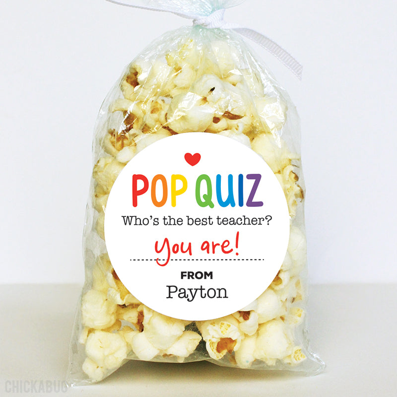 Personalized "Pop Quiz" Teacher Appreciation Stickers – Chickabug