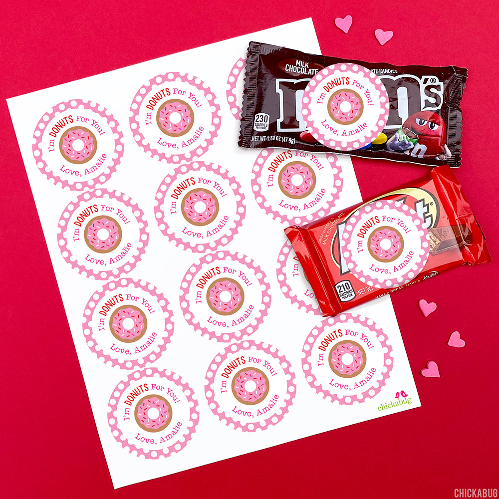 Personalized Donut Valentine's Day Stickers - Pink – Chickabug