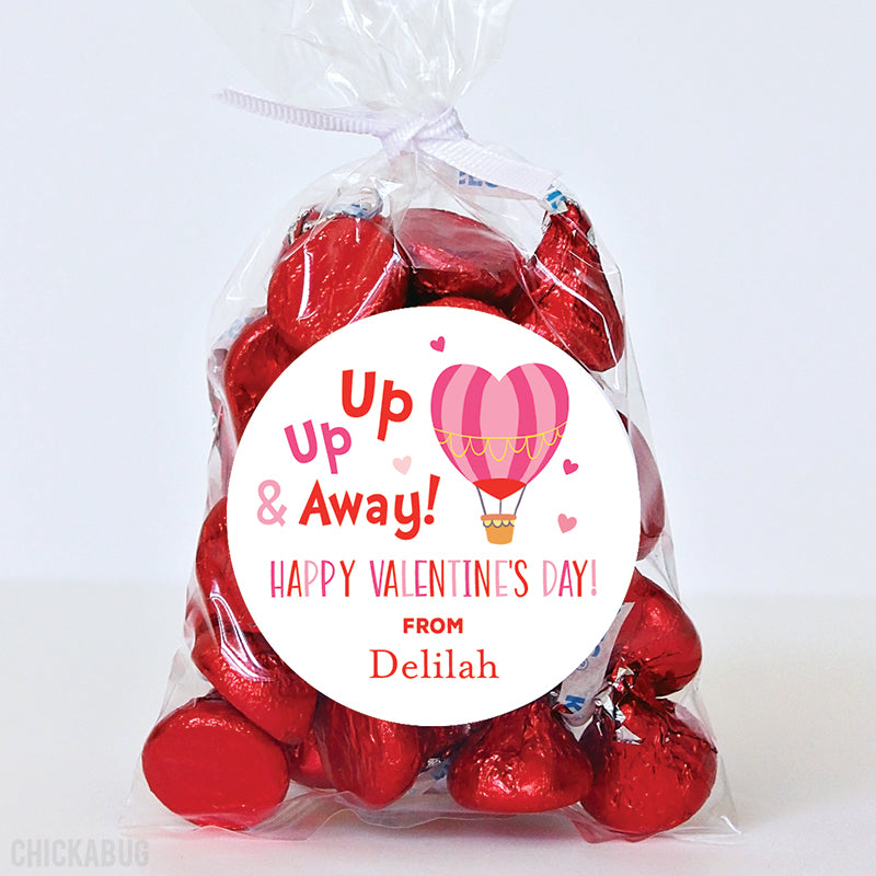 Personalized "Up Up & Away" Hot Air Balloon Valentine's Day Stickers ...